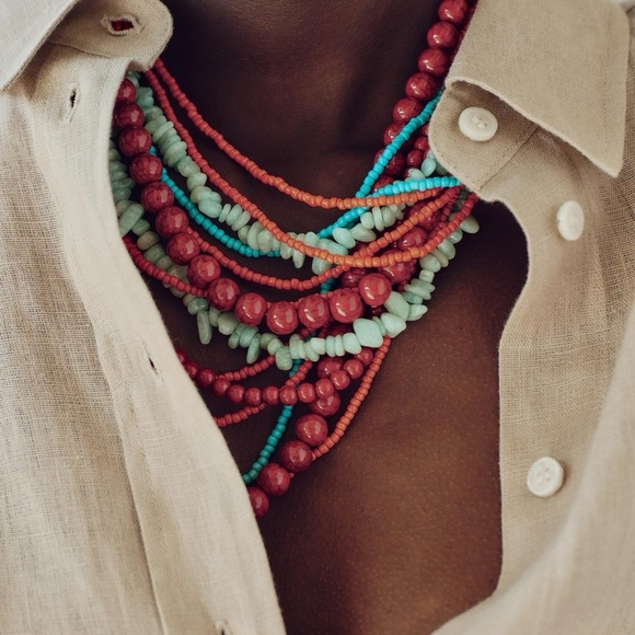 Zara | Jewelry | Zara Stone Bead Necklace Turquoise | Poshmark